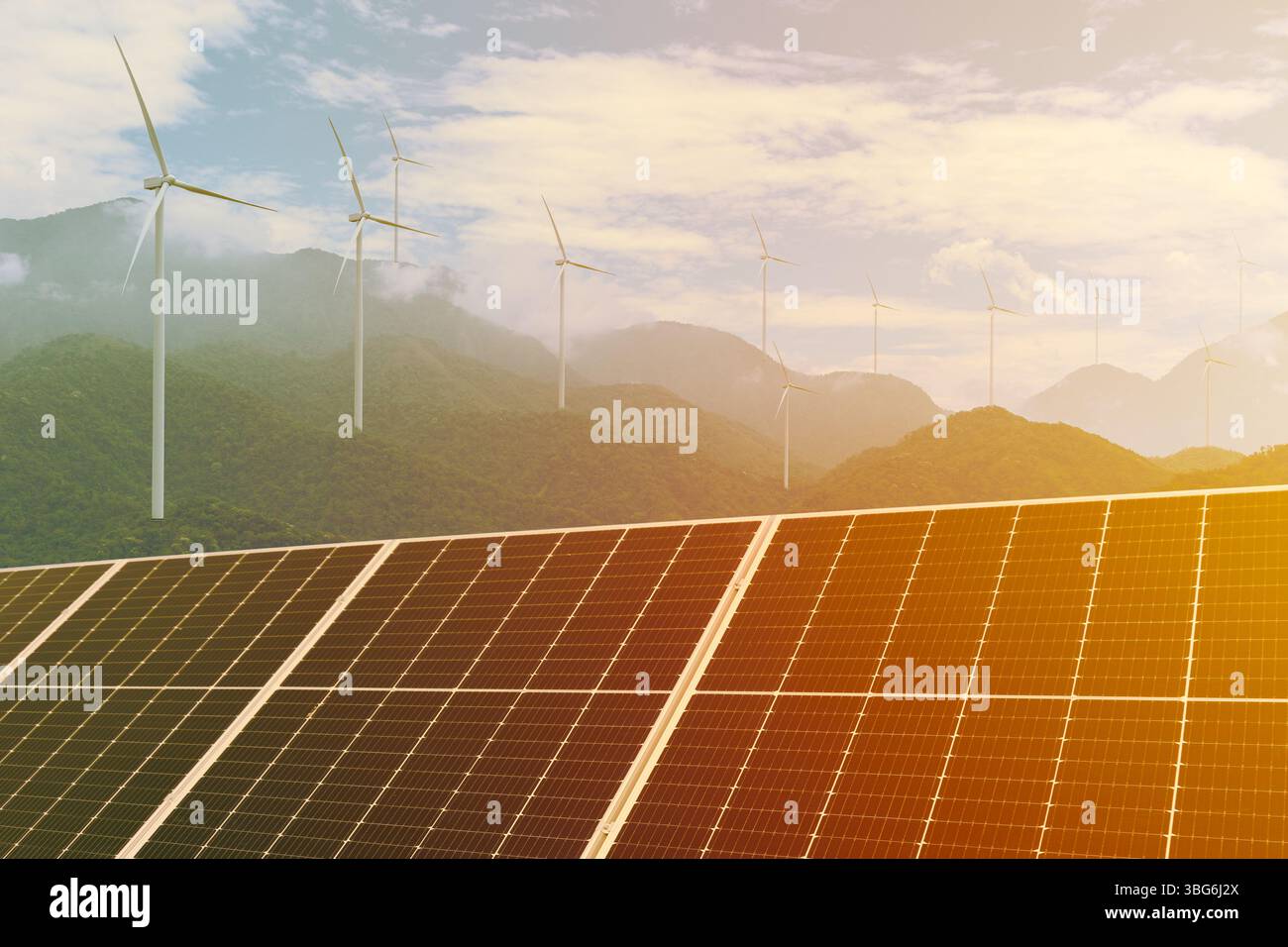 Wind turbine solar panels at mountain .Clean energy. Green Energy ...