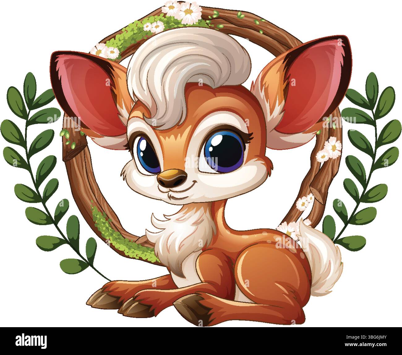 Cute fawn surrounded by flowers and leaves Stock Vector Image & Art - Alamy