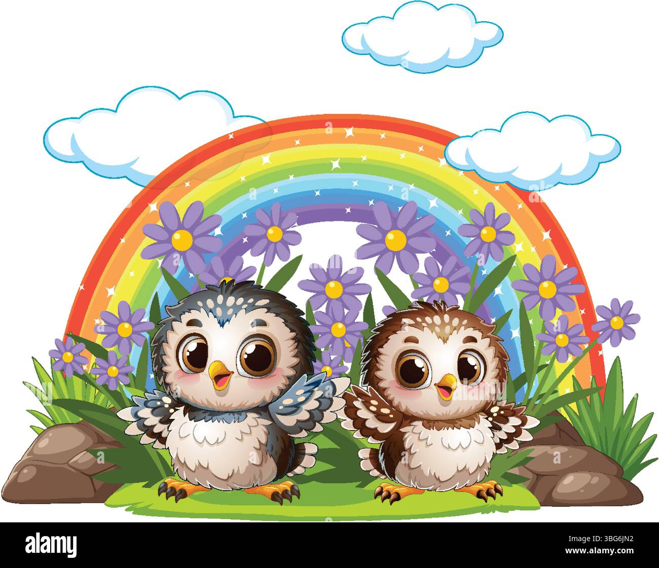 Two cute owls with a colorful rainbow backdrop Stock Vector Image & Art ...