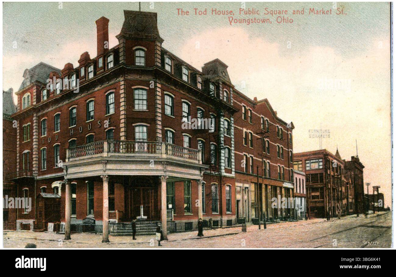 A 1907 colorized view of the Tod House located at Public Square and ...