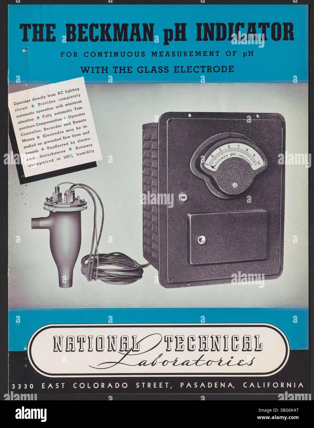 The Beckman pH indicator, developed in 1934, uses a glass electrode for ...