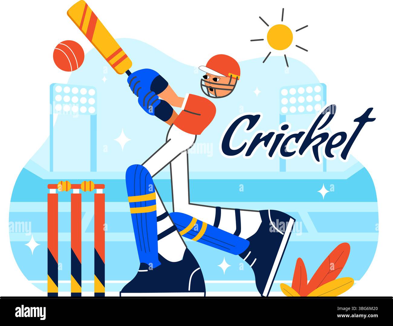 Batsman Playing Cricket Vector Illustration Featuring Bat and Ball on ...
