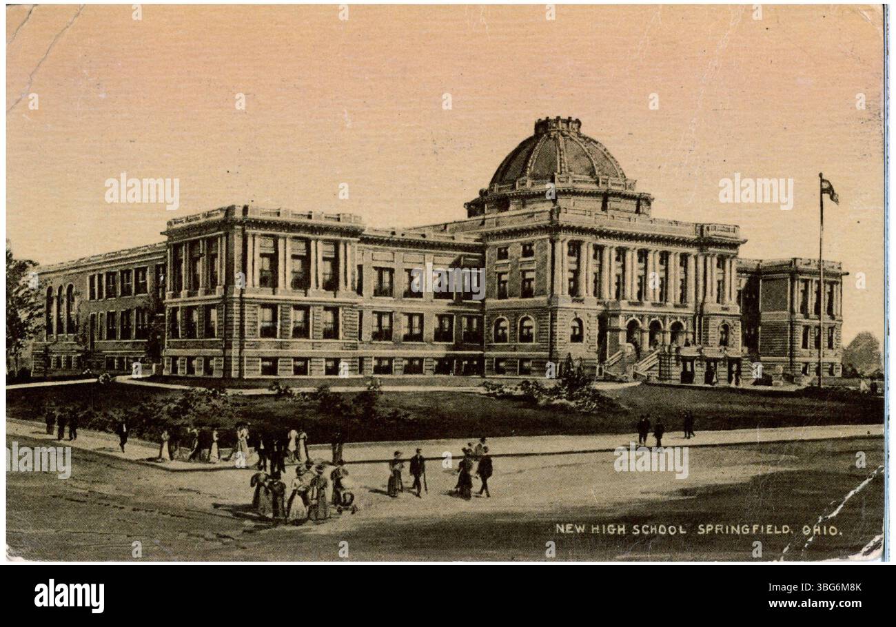 A 1910 pen and ink drawing of the new high school in Springfield, Ohio ...