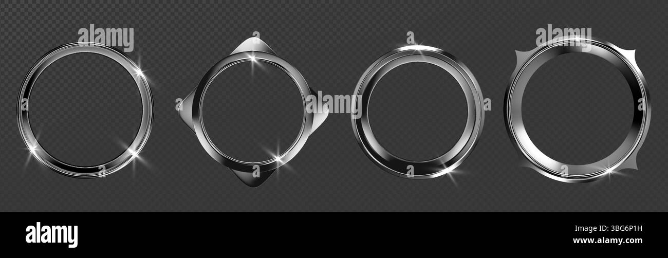 Silver metal ring frames collection on transparent background - chrome ...