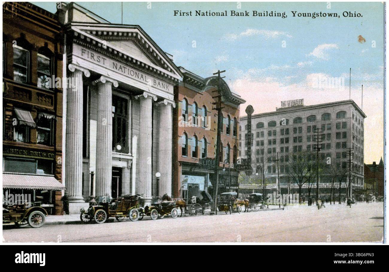 A 1911 colorized view of the First National Bank building in Youngstown ...
