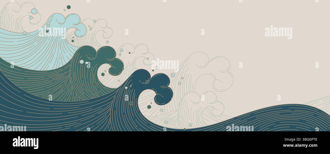 Abstract ocean waves illustration of traditional Asian ink paintings ...