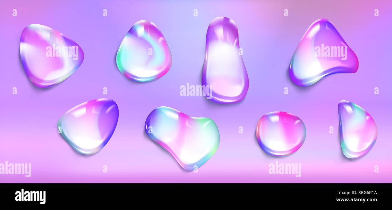 Holographic drop shapes in vibrant gradient colors from purple to blue ...