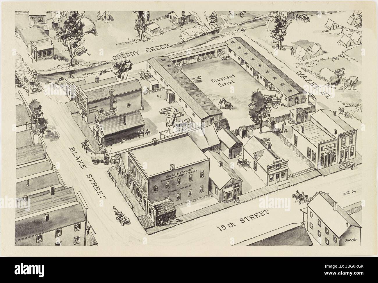 This 1860 map of Denver shows the early city layout, featuring streets ...