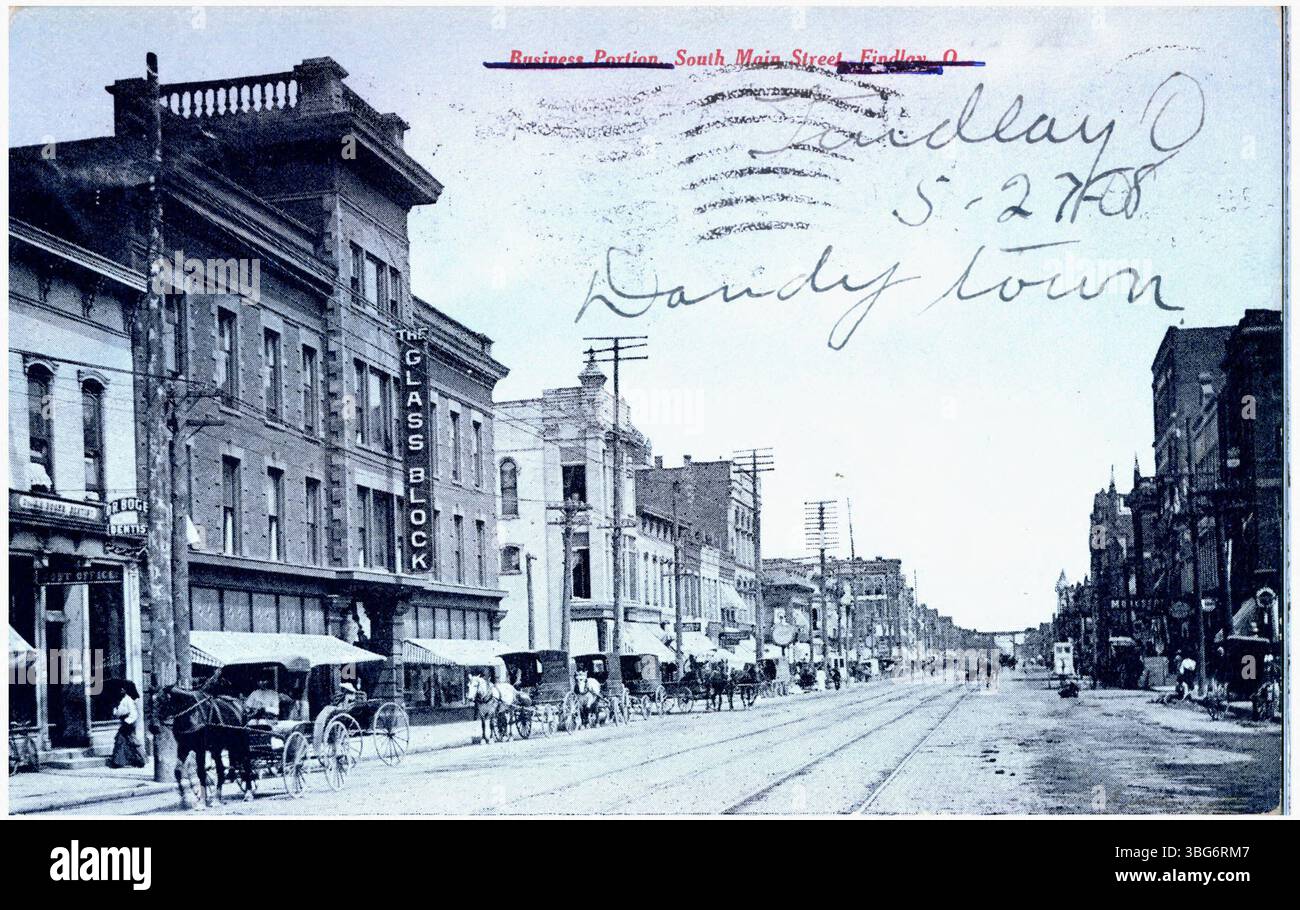 1908 black and white photograph of South Main Street in Findlay, Ohio ...