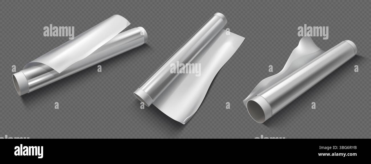 Aluminum foil rolls set isolated on transparent background. Vector ...