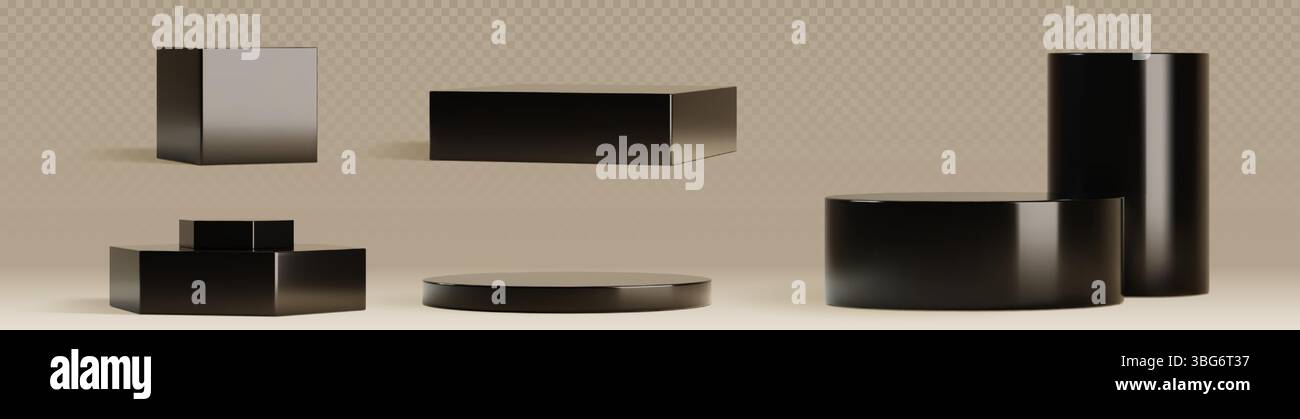 Black wooden podiums set isolated on transparent background. Vector ...