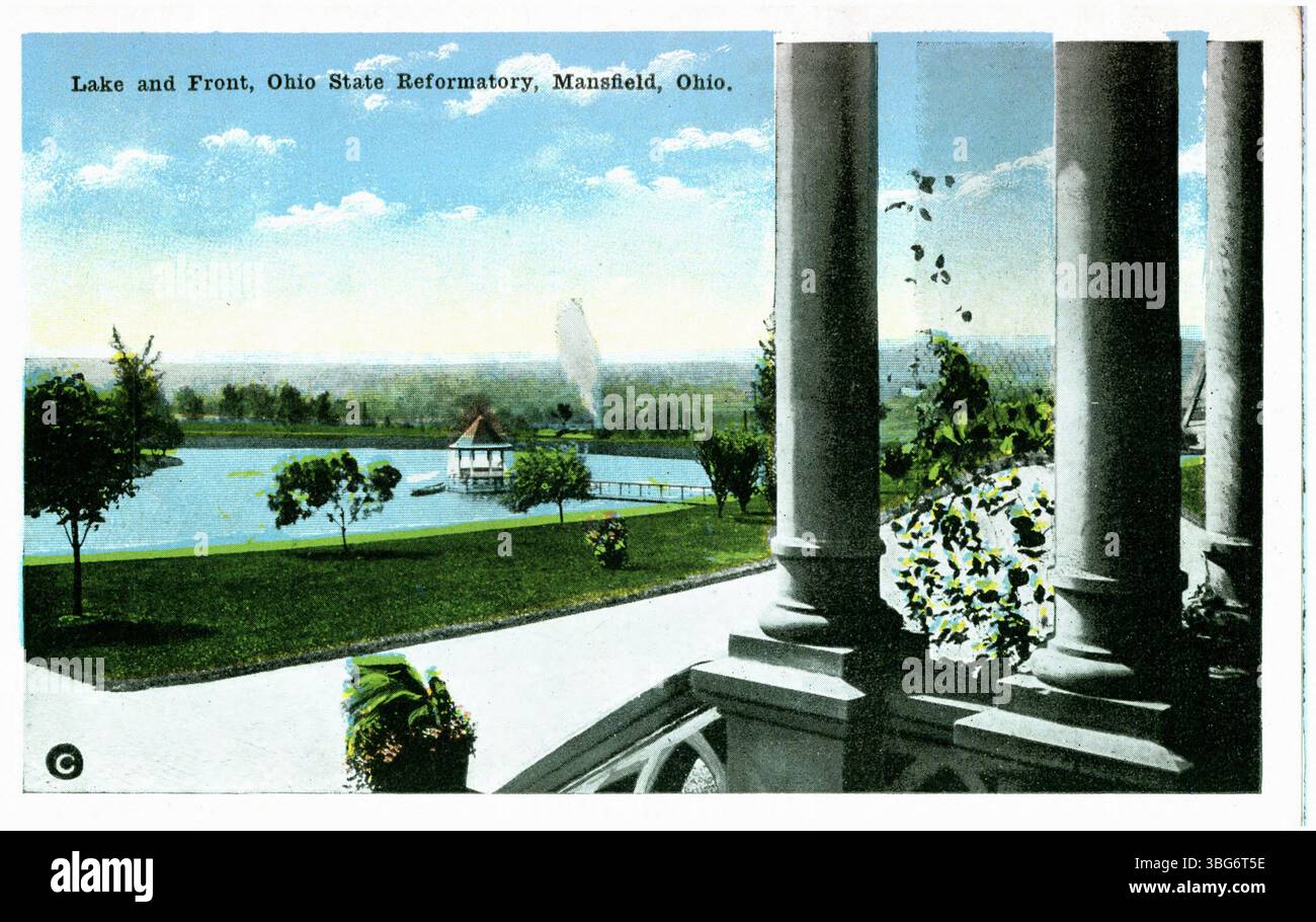 This colorized image from 1916 shows a pond in front of the Ohio State ...