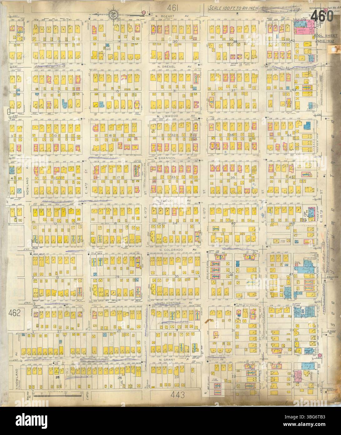 Map #460 of the 1938 Indianapolis Sanborn Map provides detailed street ...