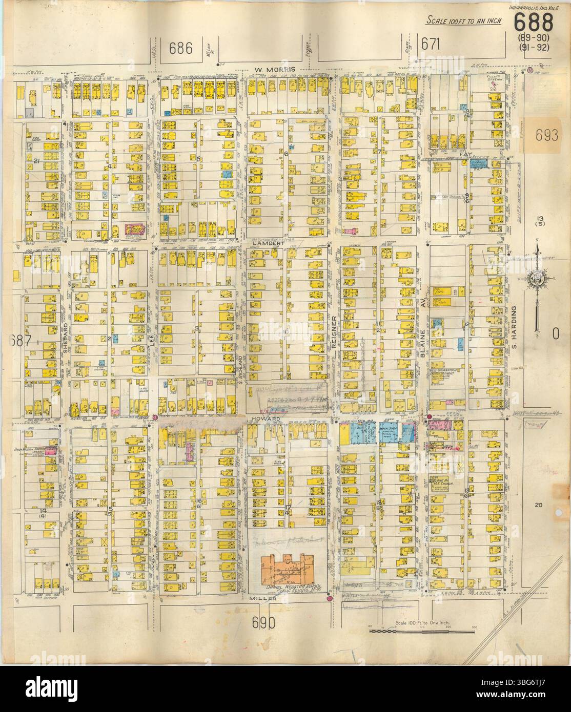 Indianapolis Sanborn Map #688 from 1936, showing detailed city ...