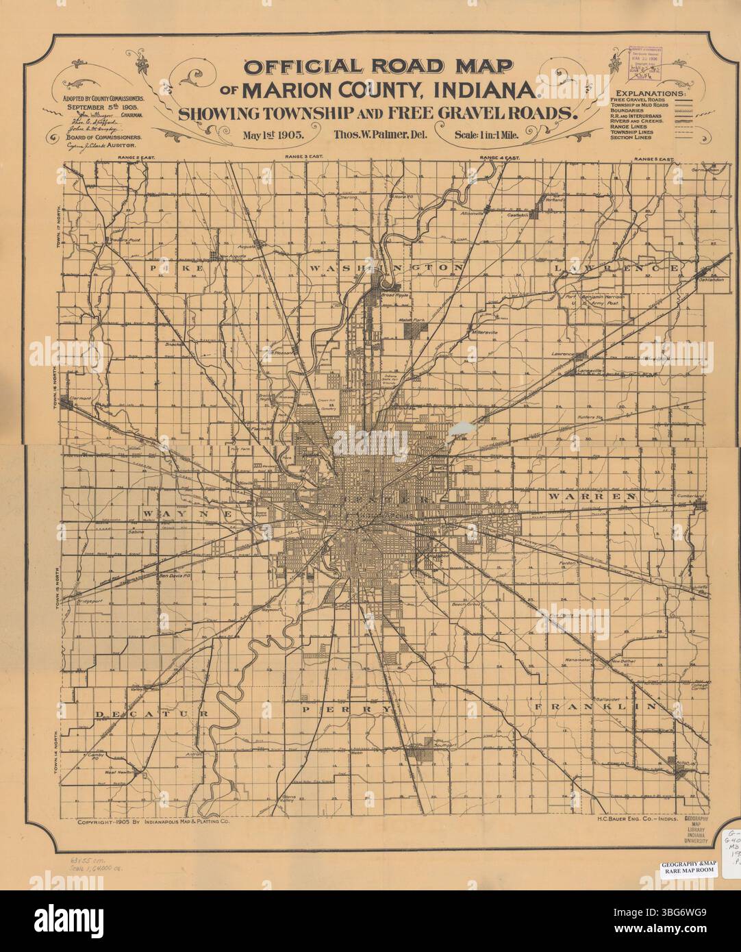 This 1905 official road map of Marion County, Indiana, shows township ...