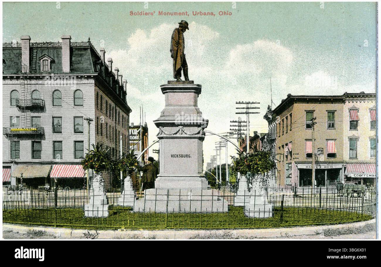 The 1908 image shows the Soldiers Monument in Urbana, Ohio’s downtown ...