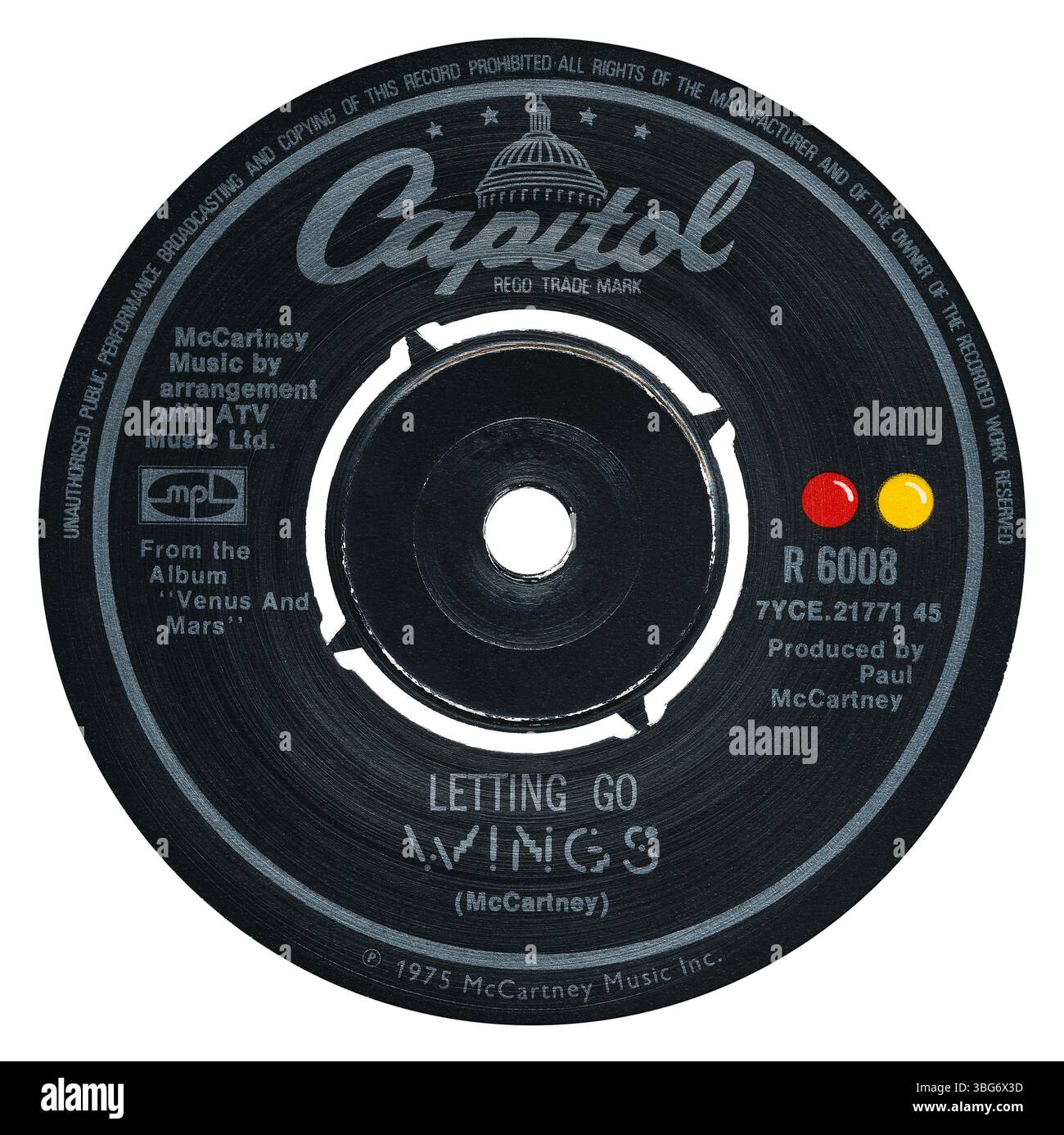 45 RPM 7" UK record sleeve of Letting Go by Wings on the Capitol label ...