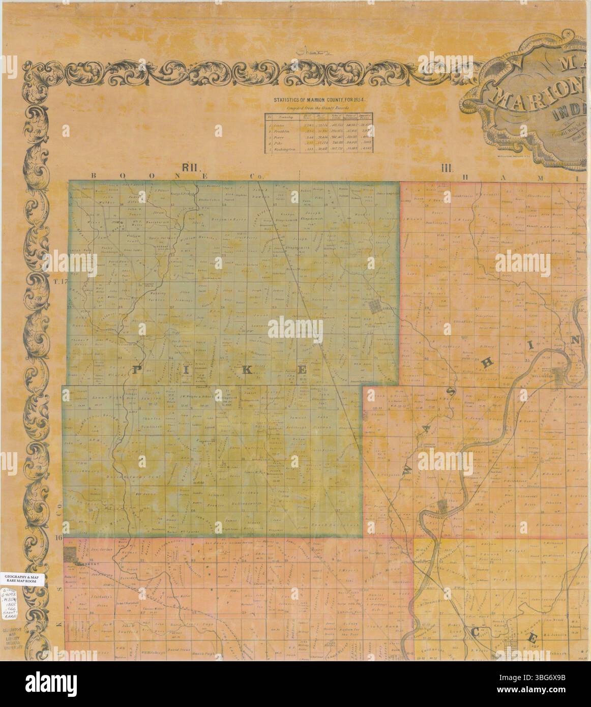 This 1855 cadastral map of Marion County, Indiana, was created by ...