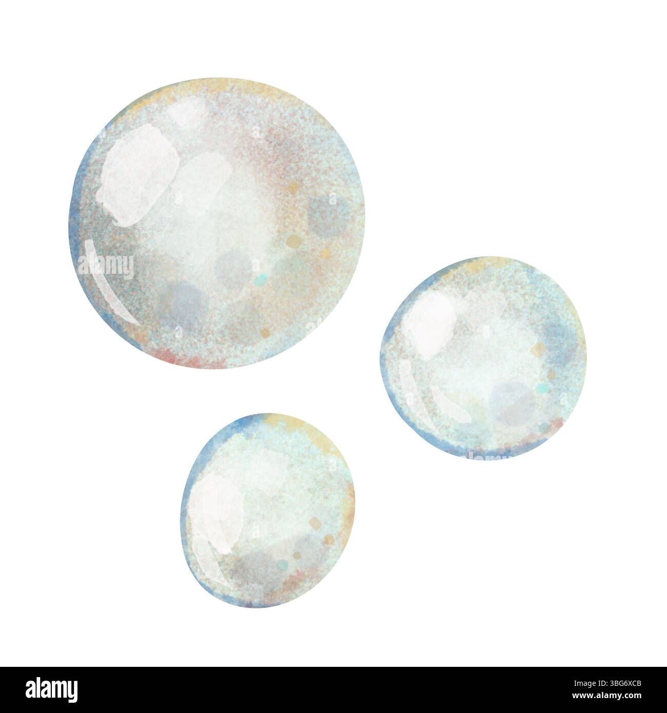 Set of three colorful watercolor bubbles with soft textures. Hand-drawn ...