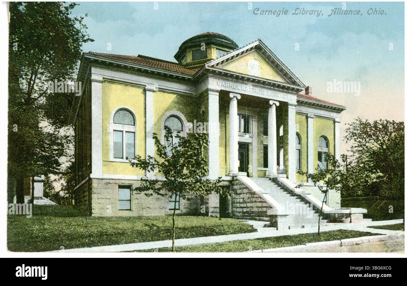This color postcard shows the Carnegie Library in Alliance, Ohio ...