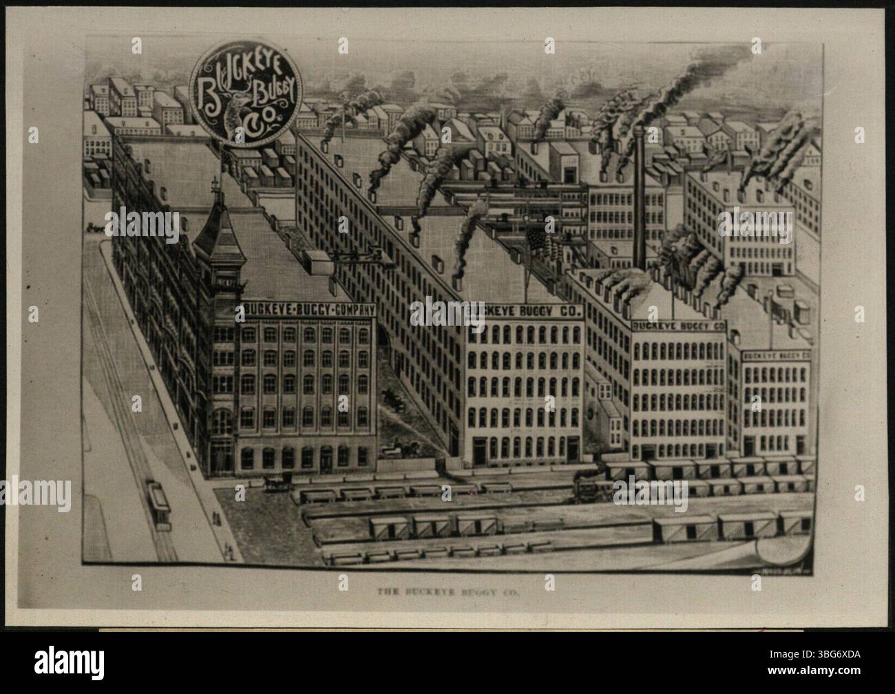 This 1892 engraving shows the Buckeye Buggy Company building, located ...