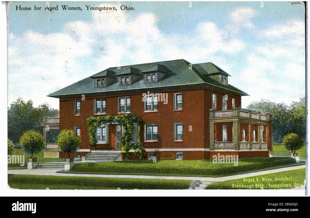 A 1910 colorized photograph of the Home for Aged Women in Youngstown ...