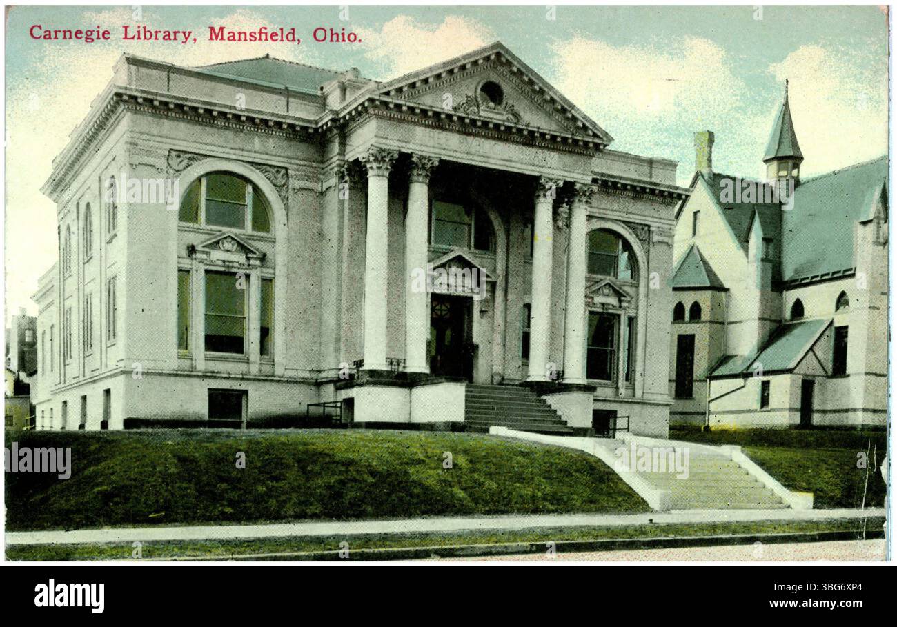 The 1913 colorized photograph shows the Carnegie Library in Mansfield ...