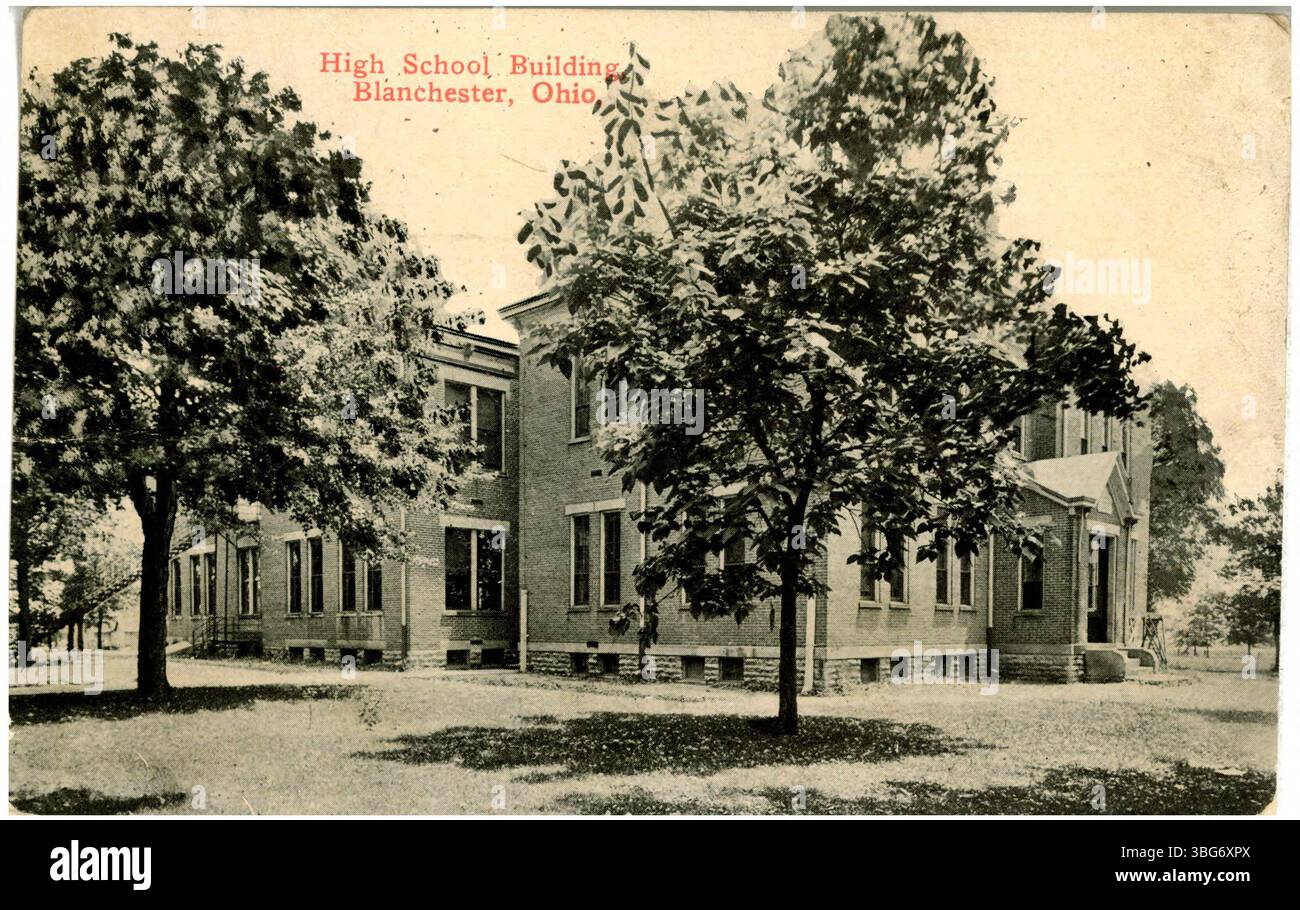 Photograph from 1913 showing the high school building in Blanchester ...