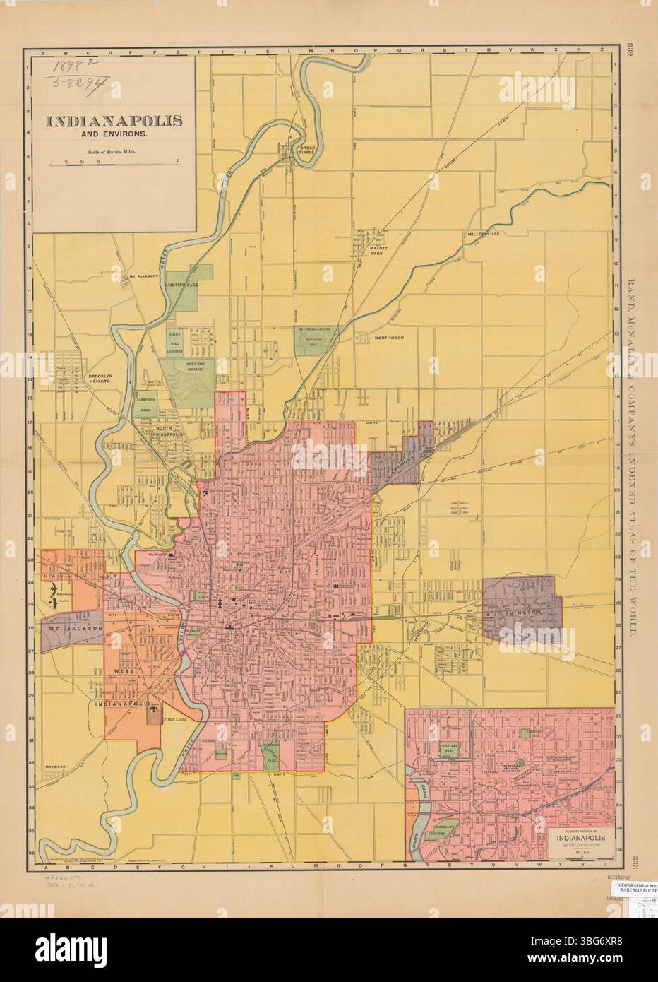 This map of Indianapolis and surrounding areas, created in 1898 by Rand ...