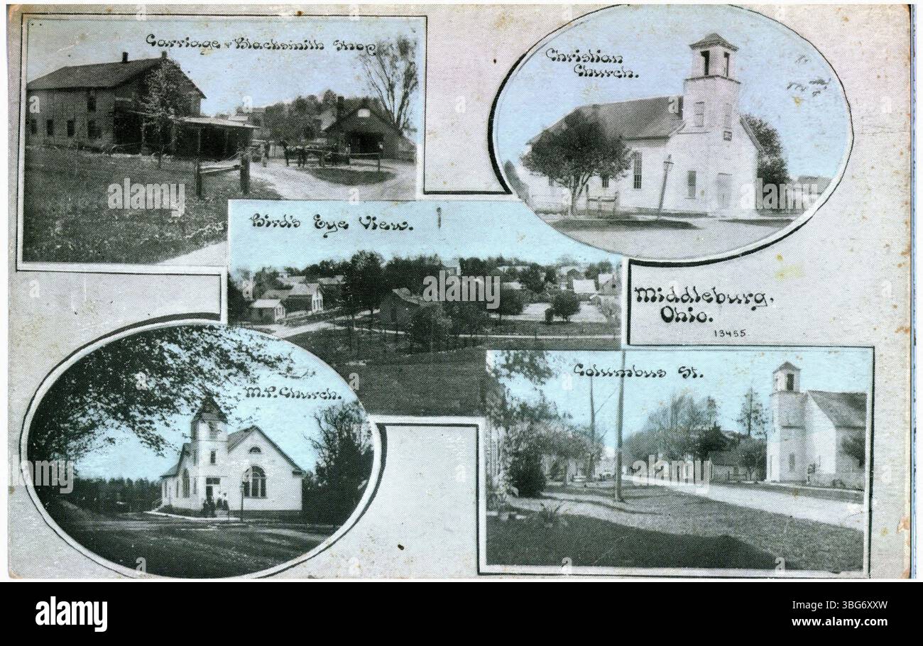 A collage of views from Middleburg, Ohio, taken in 1913. The images ...