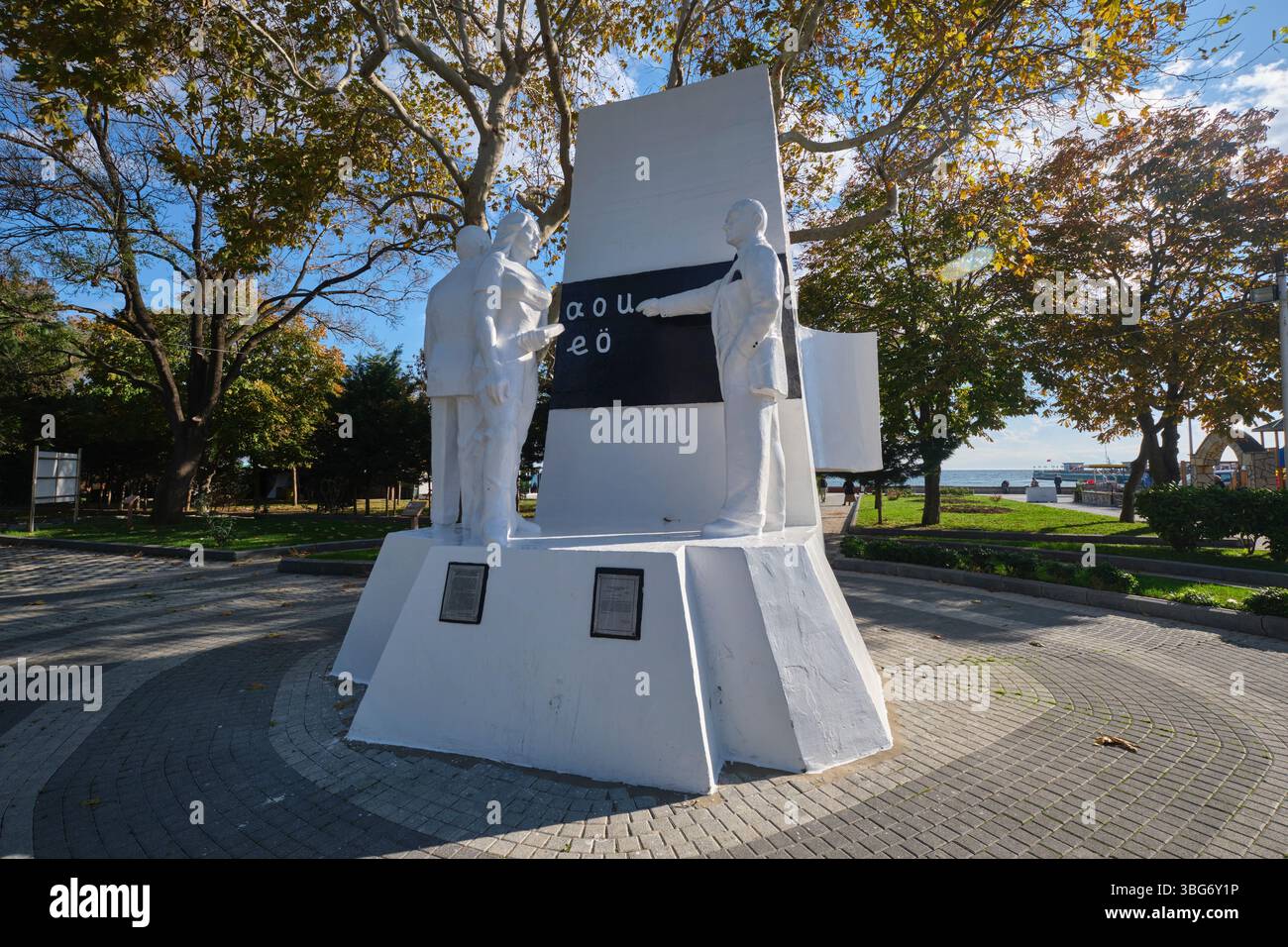 A monument in honor of the introduction and teaching of the new Turkish ...