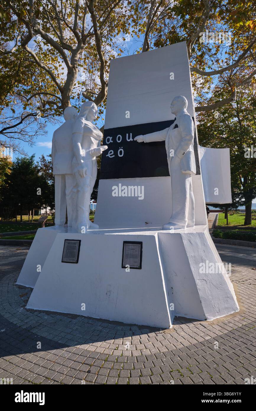 A monument in honor of the introduction and teaching of the new Turkish ...