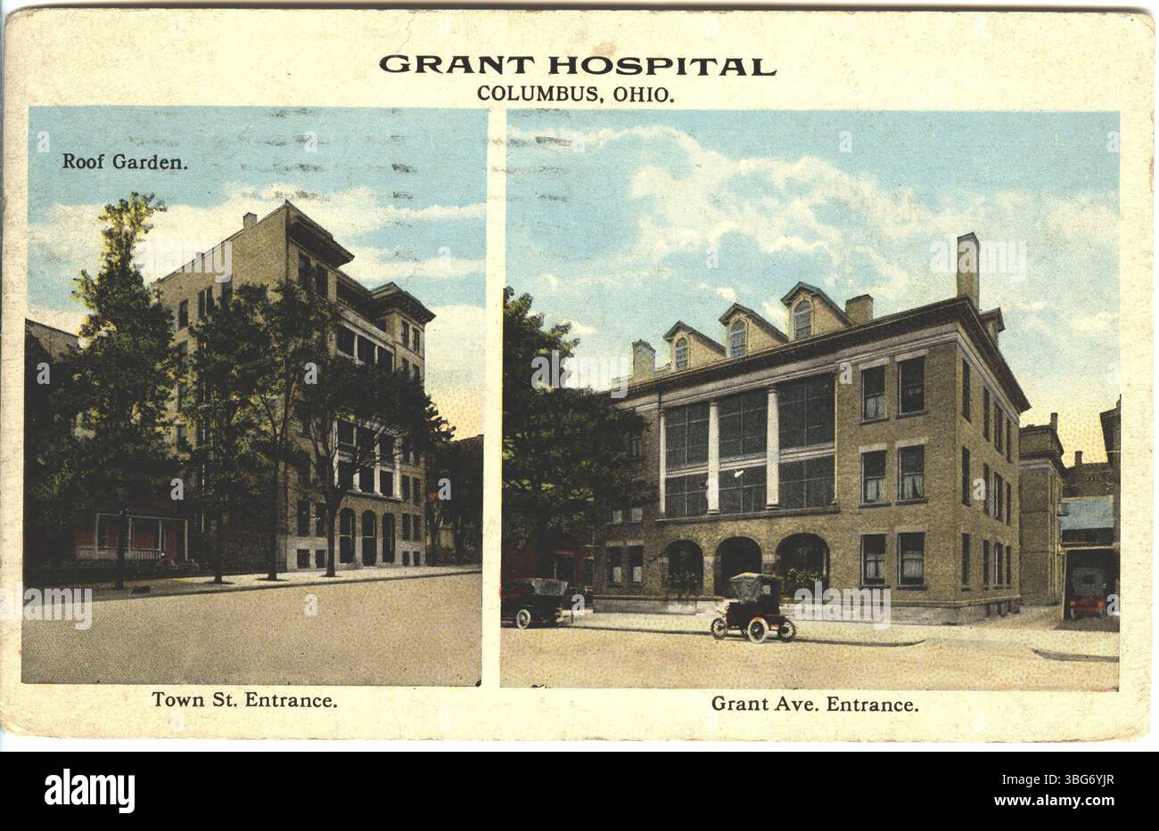 A colorized image of Grant Hospital in Columbus, Ohio from the 1920s ...