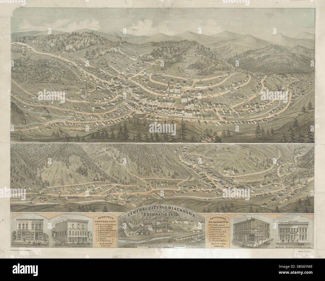 This 1873 map shows the area of Central City and Blackhawk, Colorado ...