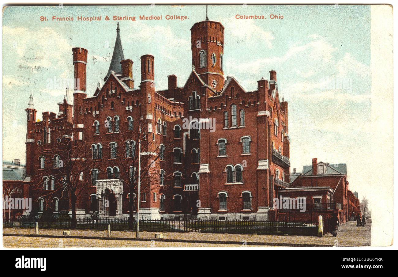 A 1907 color postcard depicting St. Francis Hospital and Starling ...