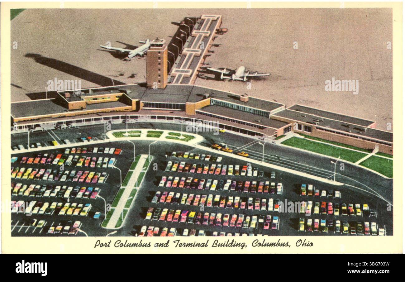 This 1964 postcard shows Port Columbus and its Terminal Building, one ...
