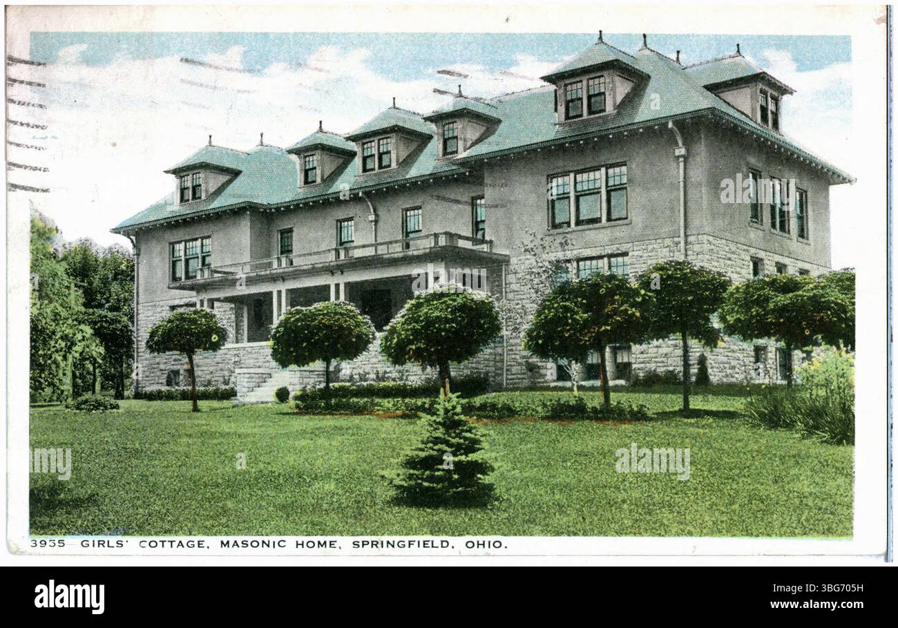 This 1923 colored photograph shows the Girls' Cottage at the Masonic ...
