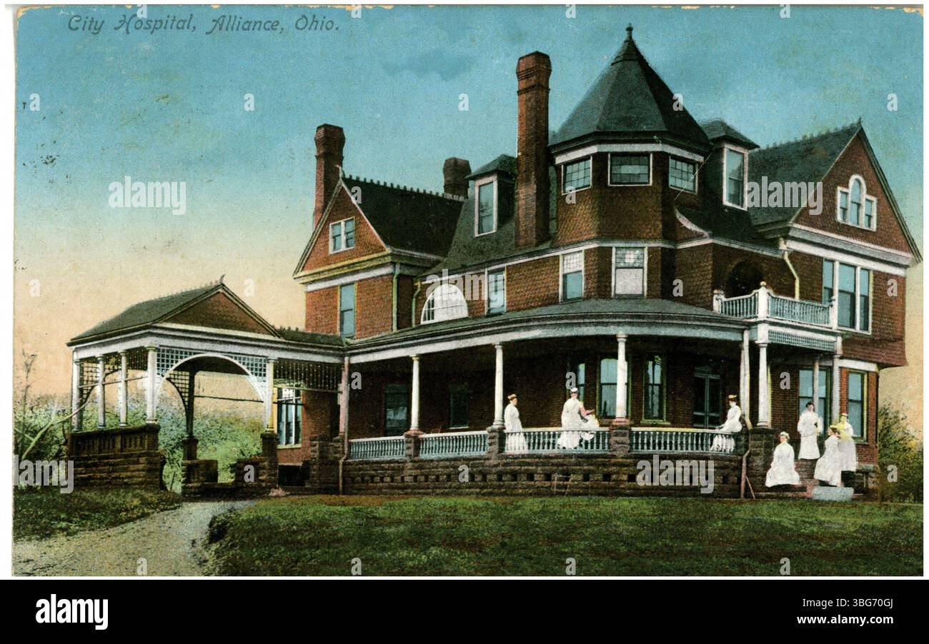A 1911 colored postcard depicting the City Hospital in Alliance, Ohio ...