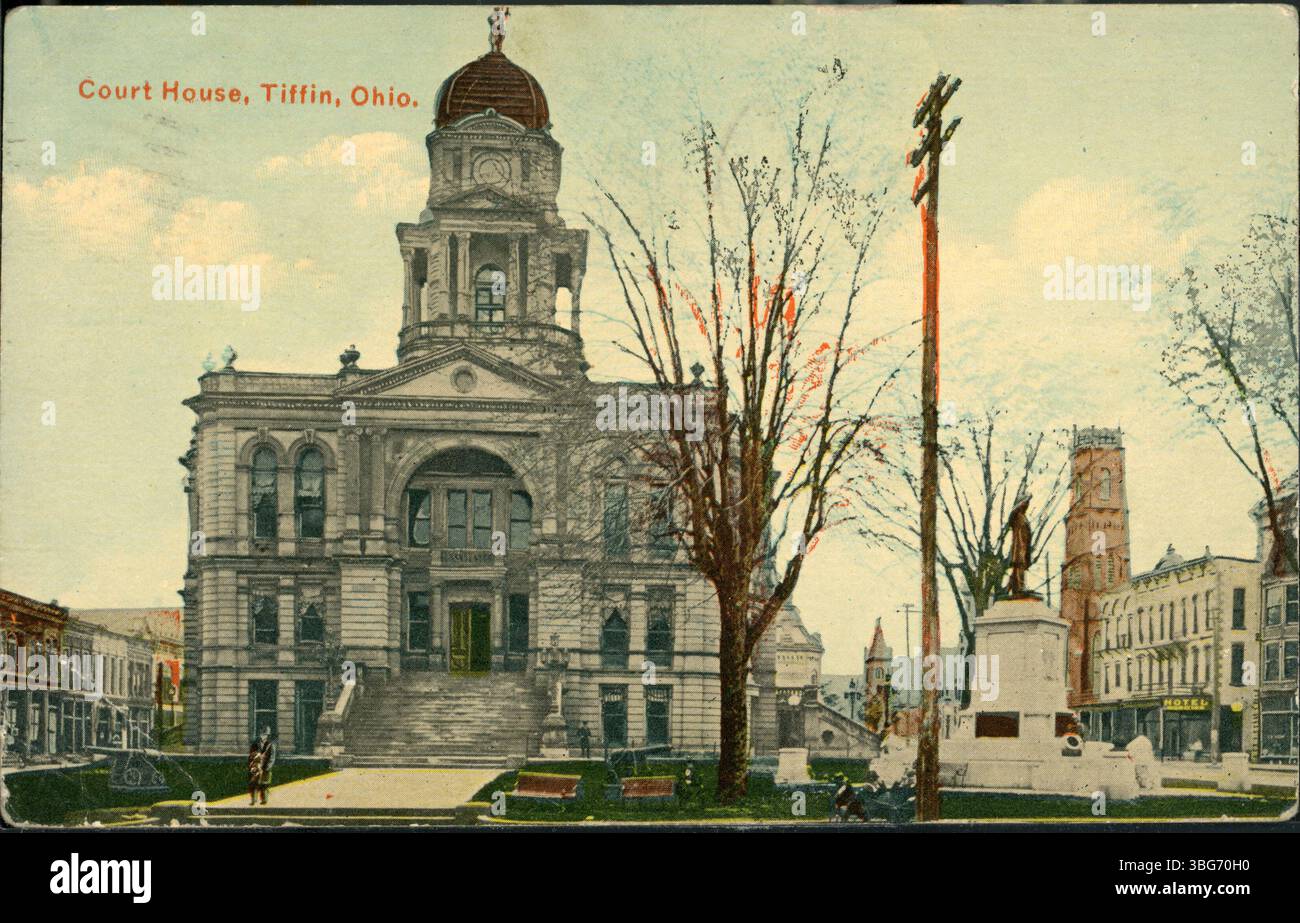 Color postcard showing the courthouse in Tiffin, Ohio, a public ...