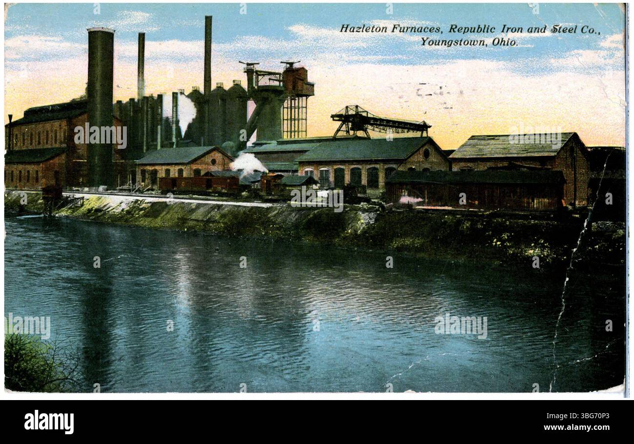 A 1912 colorized image showing the Hazleton Furnaces at the Republic ...