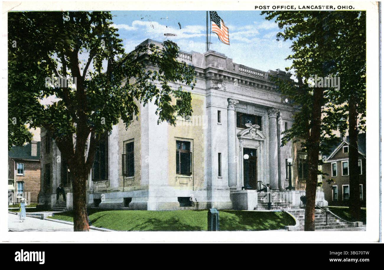 This 1922 color print shows the brick and stone Post Office building in ...