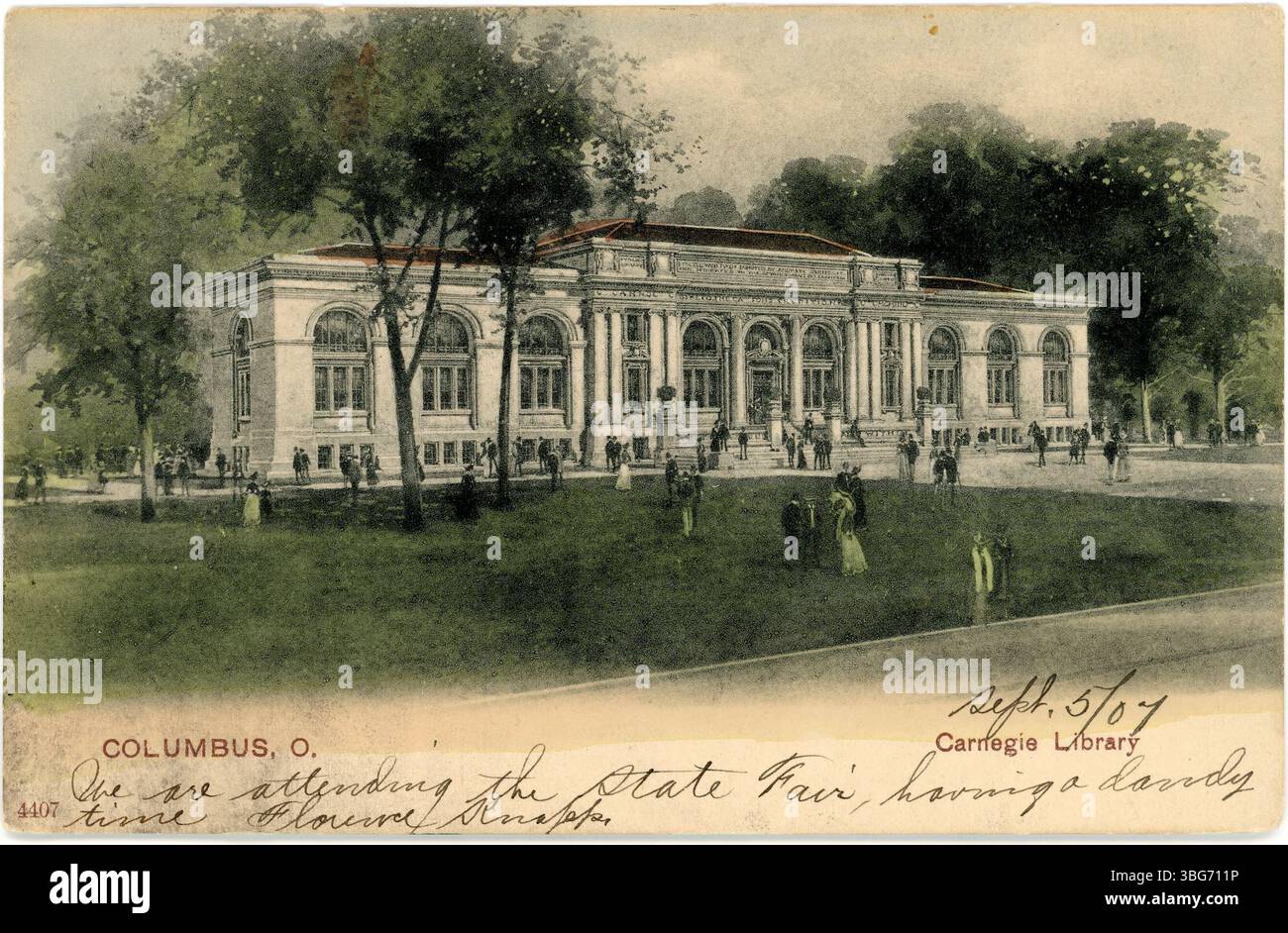 Color postcard of the Carnegie Library in Columbus, Ohio, showing the ...