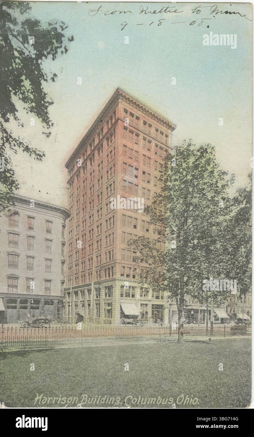 A hand-tinted photograph from 1908 showing the Harrison Building in ...