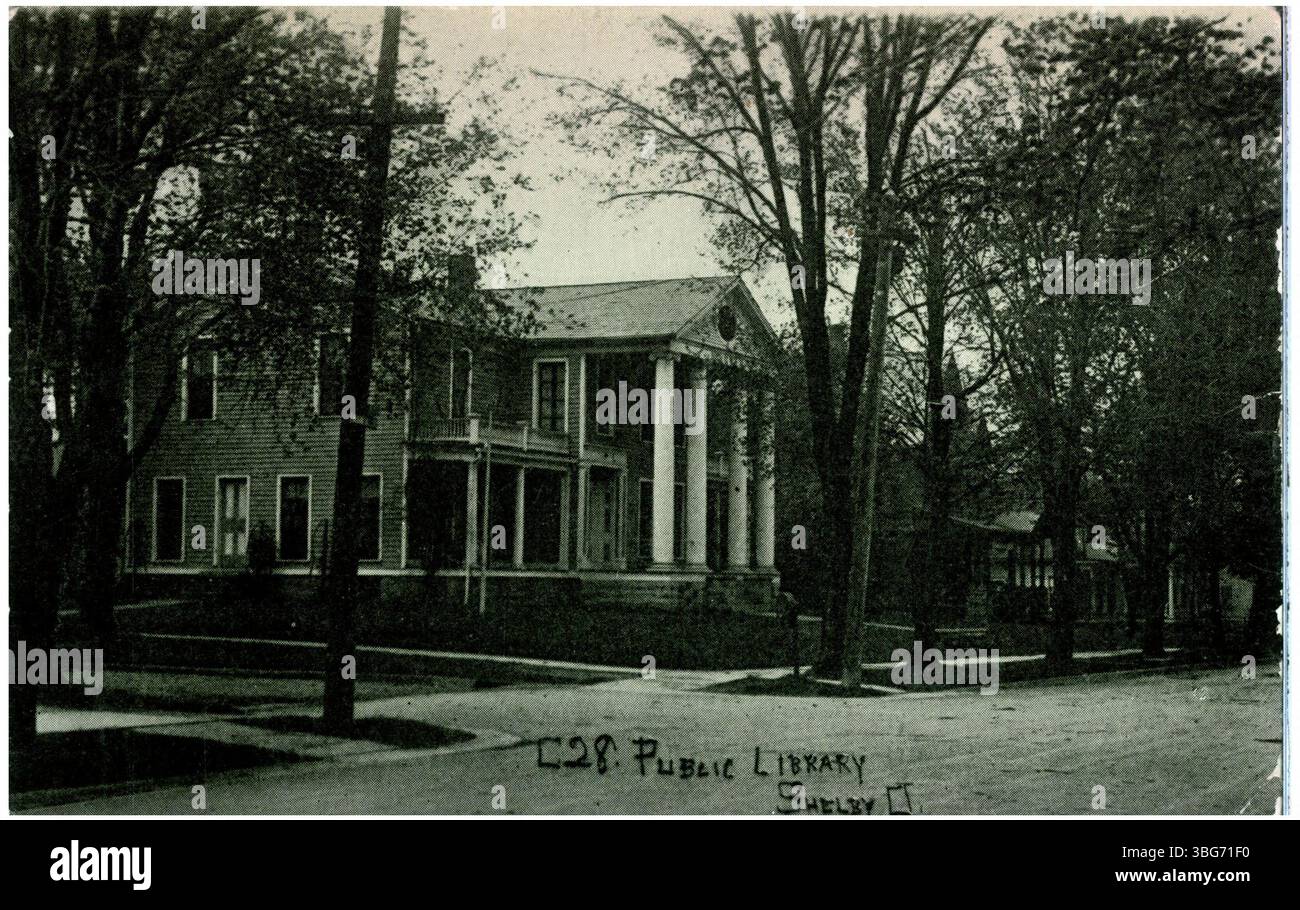 A 1911 photograph of the Public Library in Shelby, Ohio, showing the ...