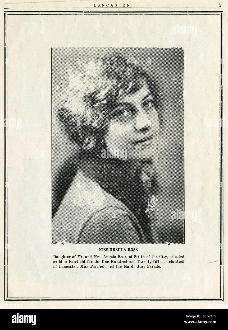 Miss Ursula Ross was selected as Miss Fairfield for the 125th ...