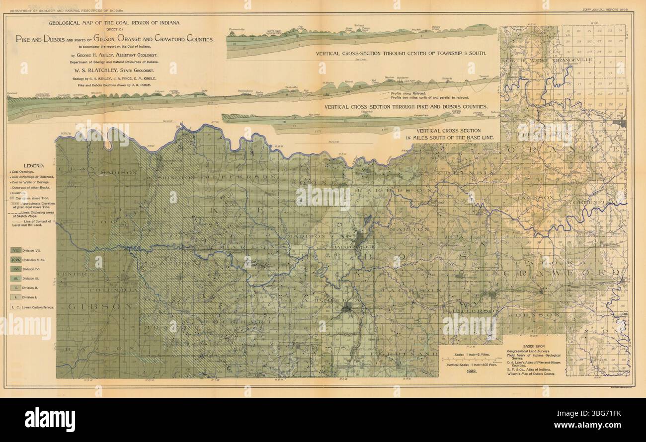 This geological map from 1890 shows the Coal Region of Indiana ...