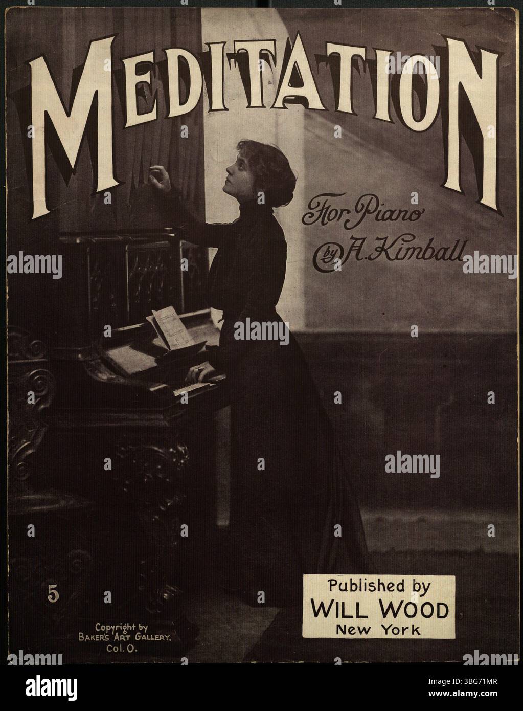 The 1908 sheet music for *Meditation* presents a photograph of a woman ...