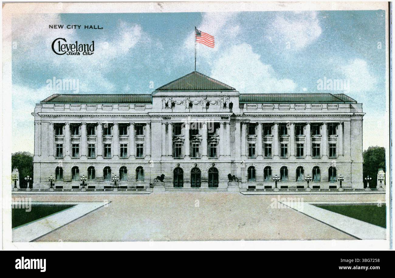 This 1918 view shows the new City Hall building in Cleveland, Ohio ...
