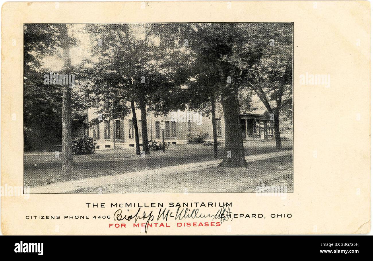 A black and white postcard showing the McMillen Sanitarium for Mental ...
