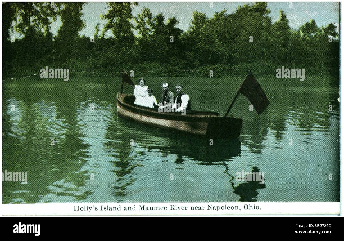 This 1911 colored photograph shows a family in a boat on the Maumee ...